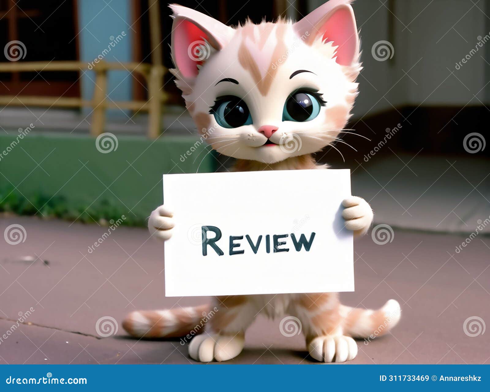 A Homeless Cat Begs With A Review Sign. AI Created. Stock Image ...