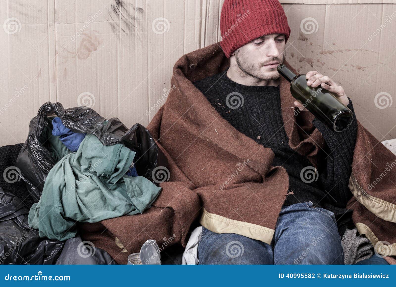 Homeless Drinking Cheap Wine Stock Photo - Image of miserable ...