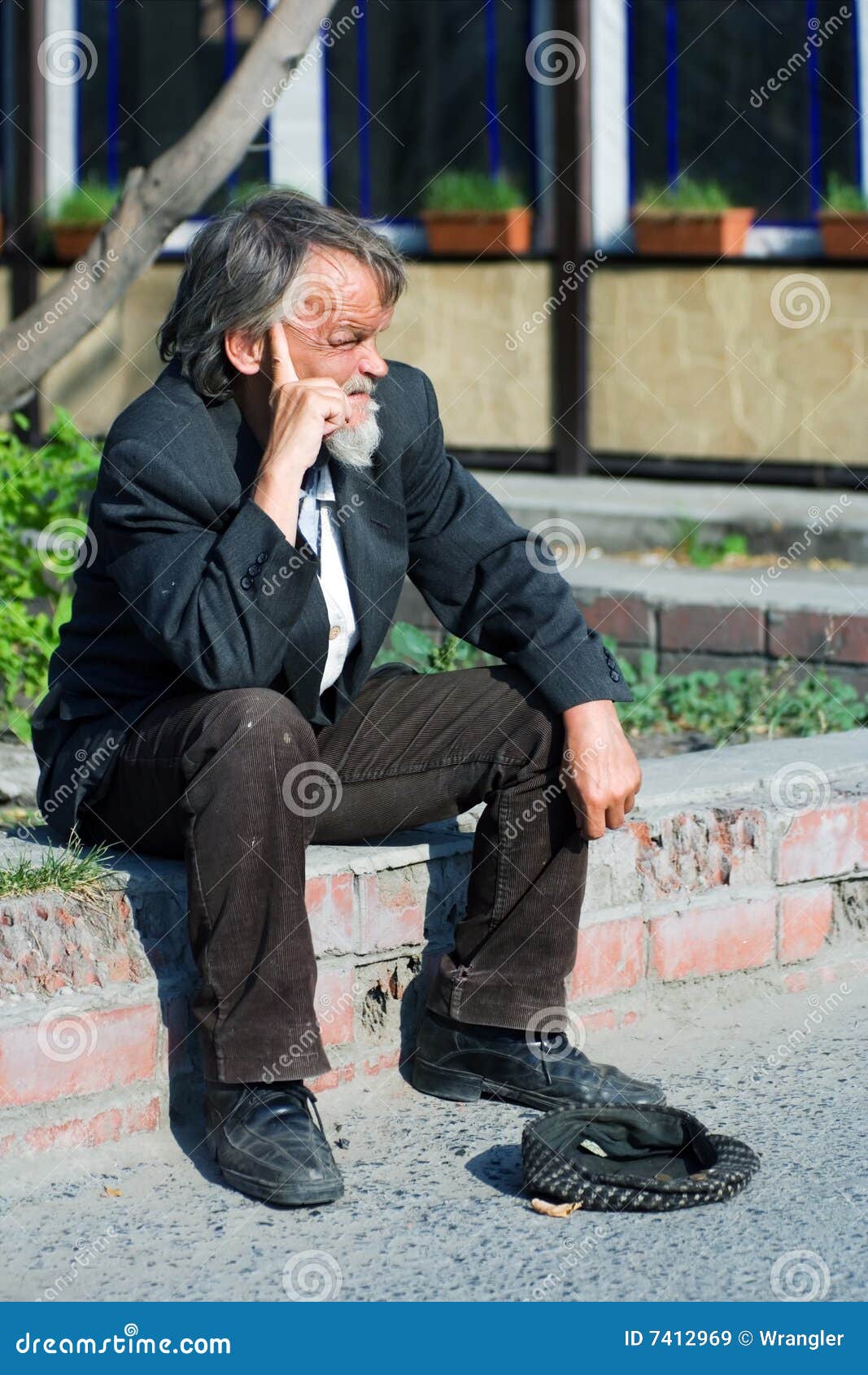 Homeless elderly beggar. stock image. Image of sitting - 7412969