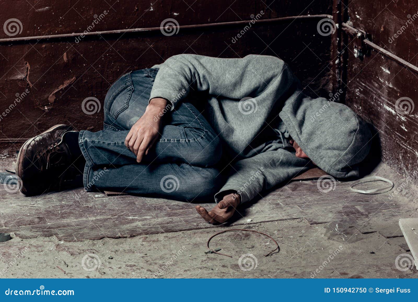 Homeless Guy Sleeps on the Floor in the Slums Stock Photo - Image of ...