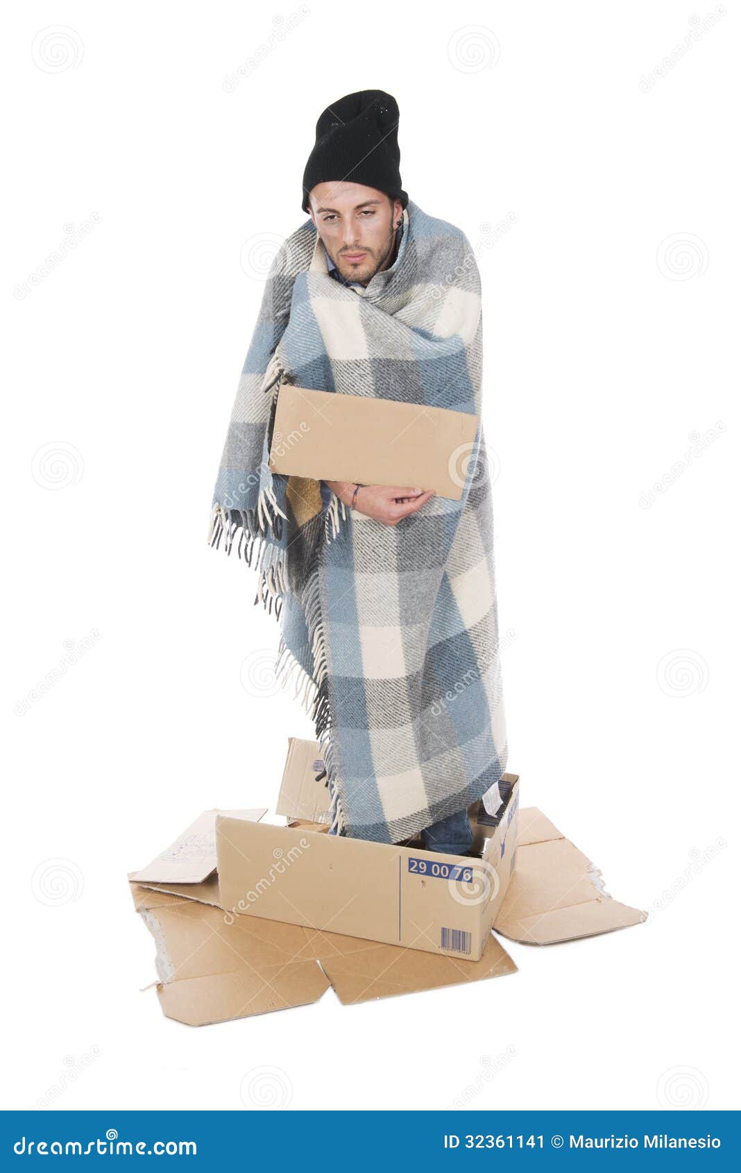 Homeless in His Cardboard Begging with a Sign Stock Image - Image of ...