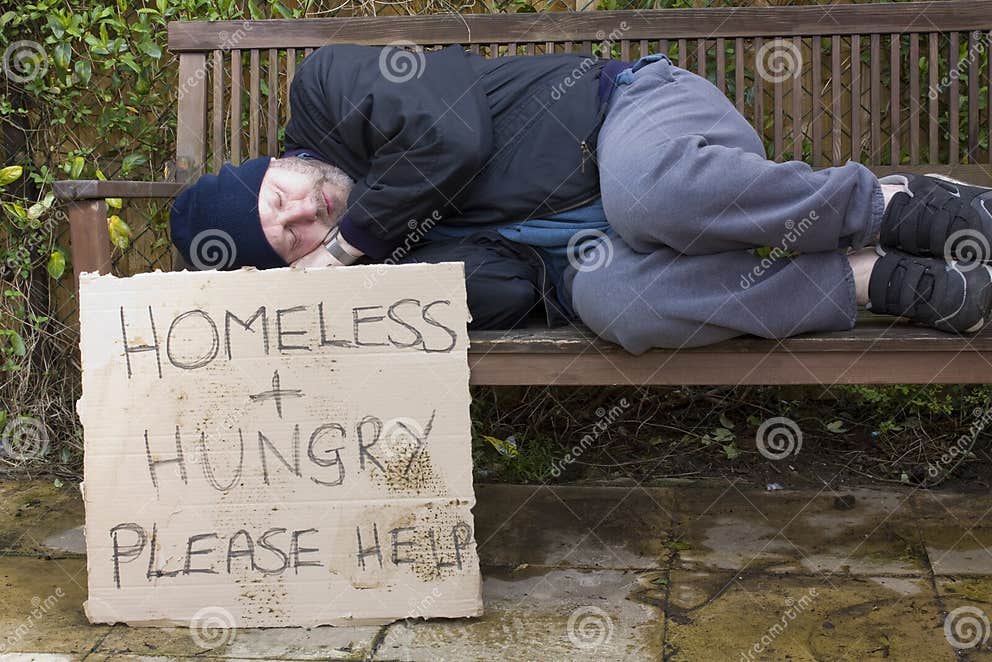 Homeless hungry stock image. Image of hungry, bench, coat - 13724161