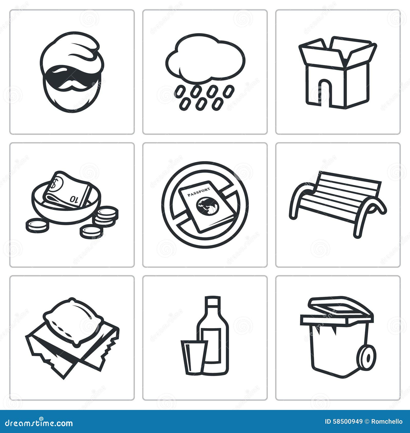 Homeless Icons Set. Vector Illustration. Stock Illustration ...