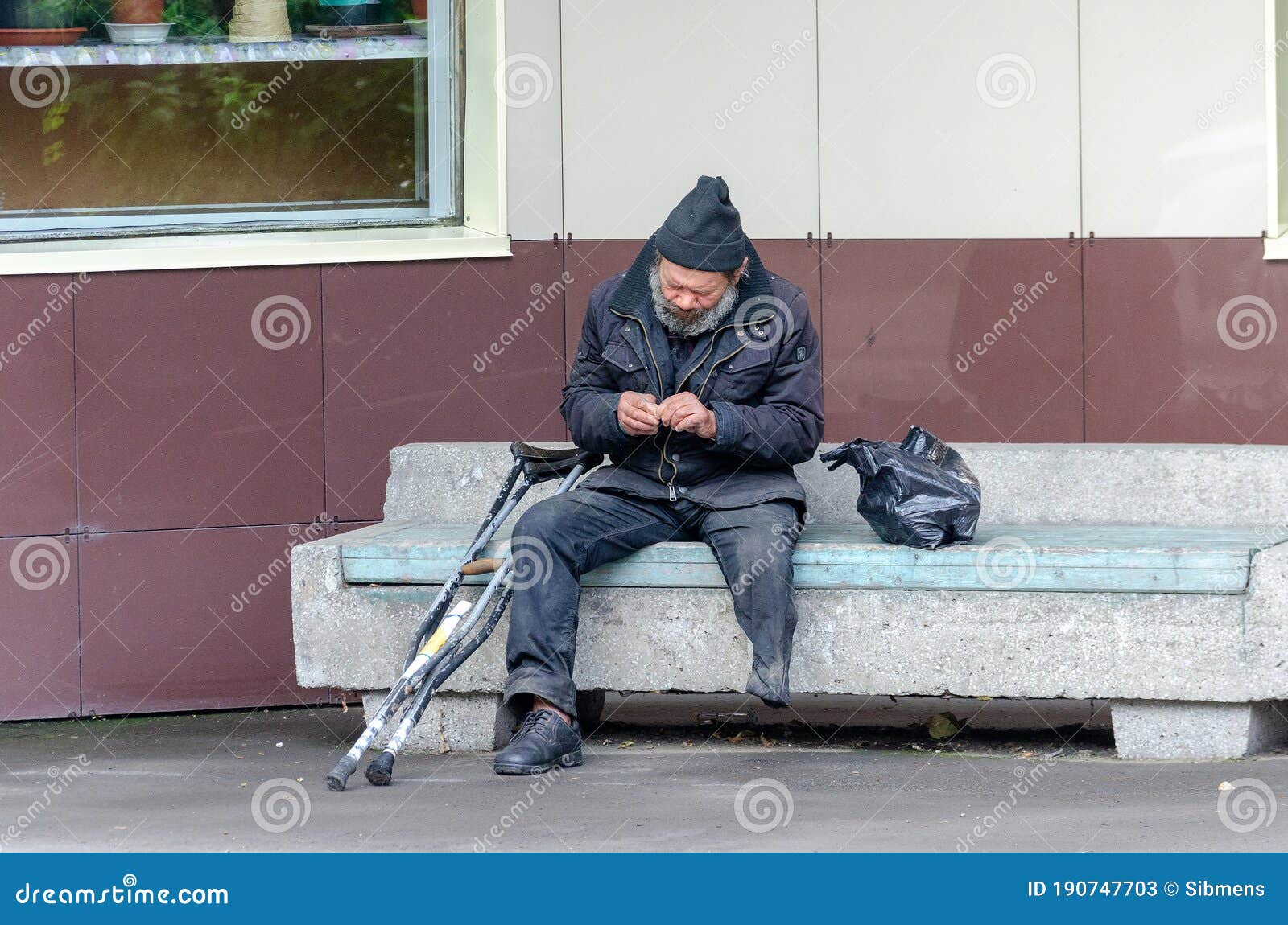 Homeless, Legless Man Resting on a Bench Editorial Stock Photo - Image ...
