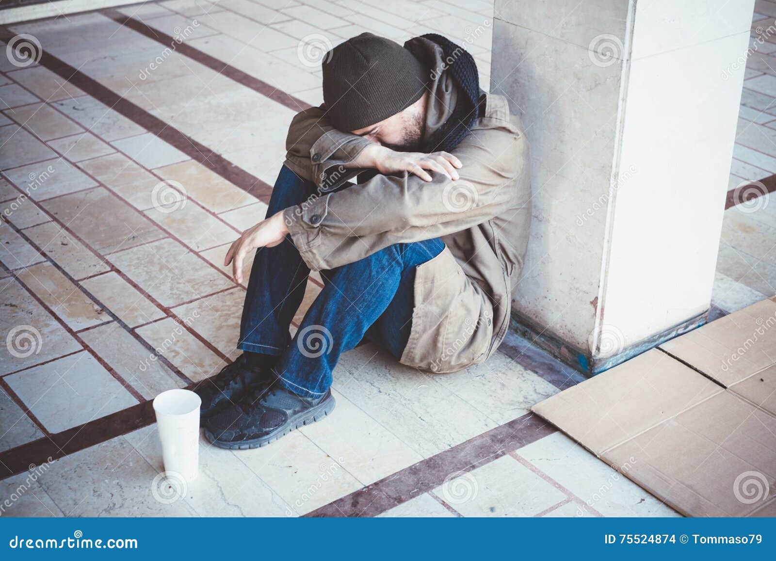 Homeless Lying on the Street Alone Stock Photo - Image of destitution ...