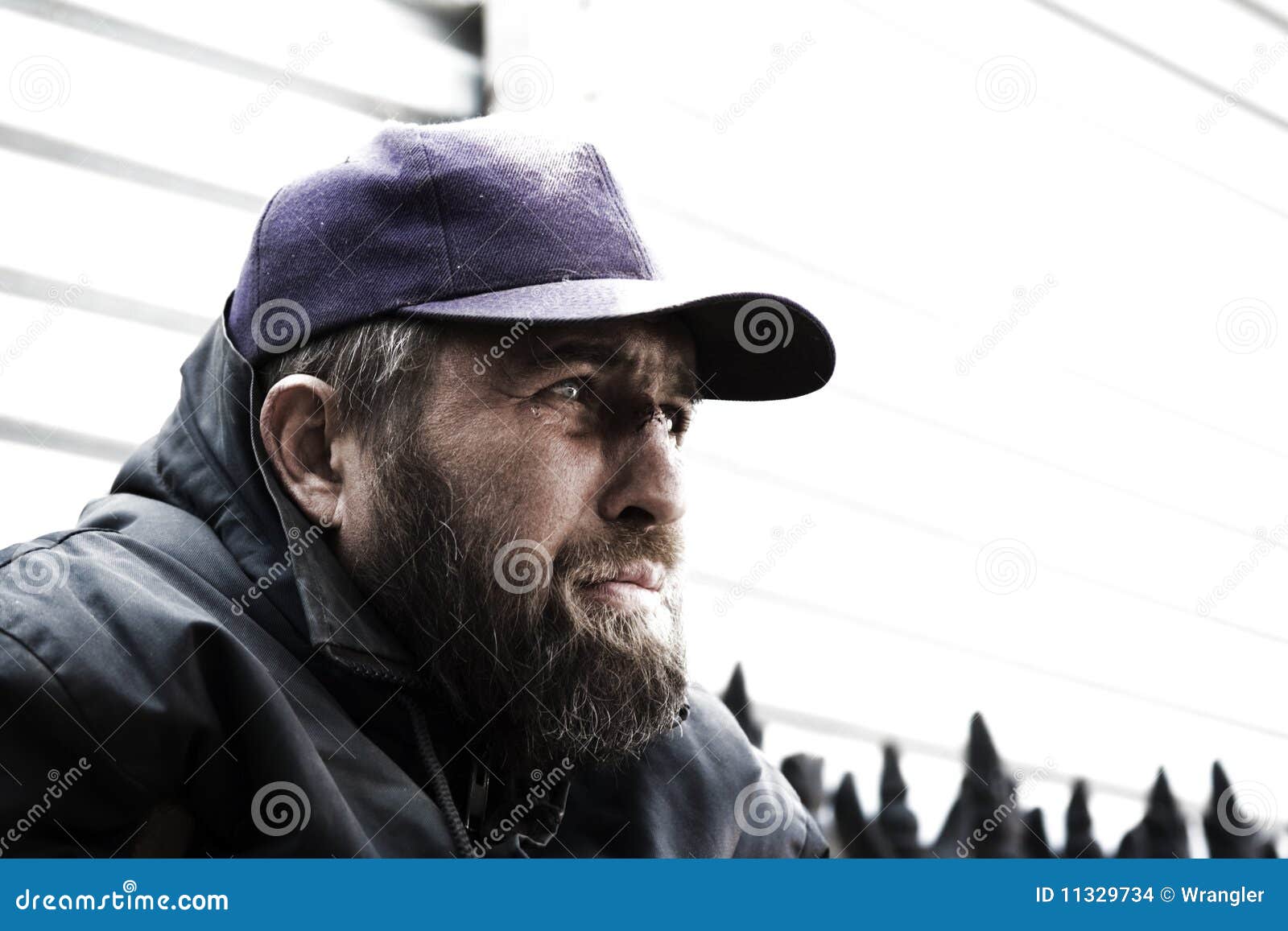 Sad Homeless Man in Depression on City Street Stock Photo - Image of ...