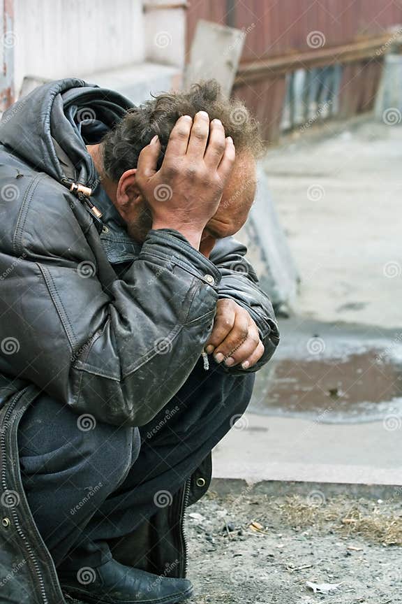 Sad Homeless Man in Depression Stock Photo - Image of confusion, adult ...