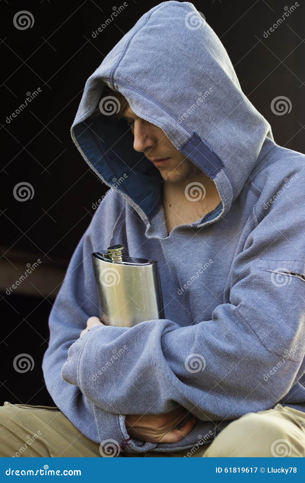 Homeless Man Alcohol Addict Holding a Flask Stock Image - Image of ...