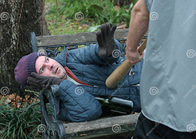 Homeless Man - Defensive Posture Stock Image - Image of mental, illness ...