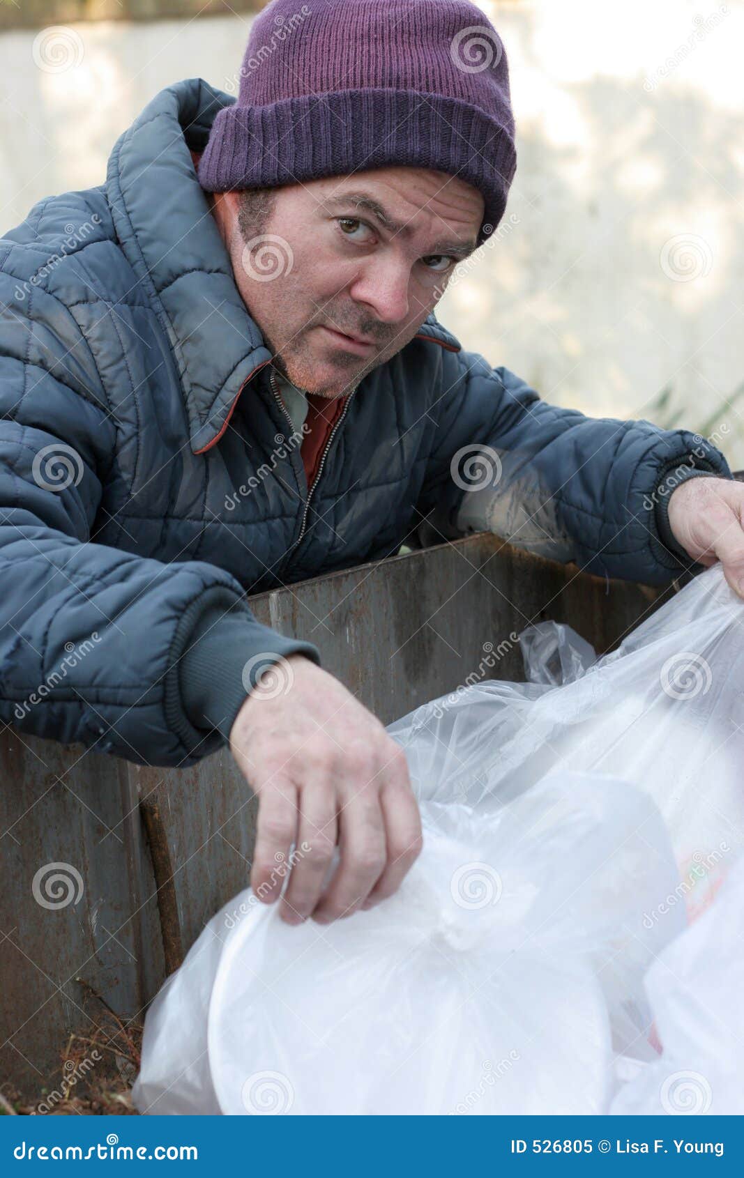 Homeless Man - Digging in Dumpster Stock Image - Image of illness ...