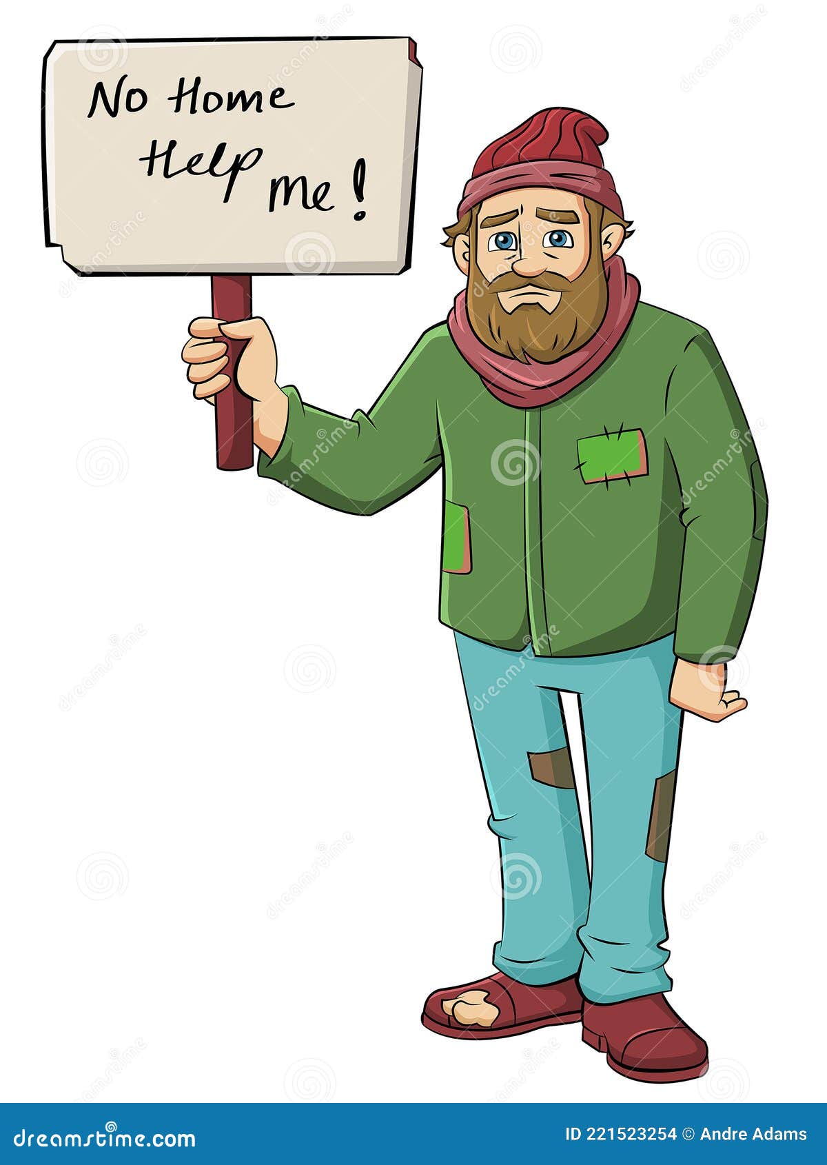 Homeless man with sign stock vector. Illustration of drawing - 221523254
