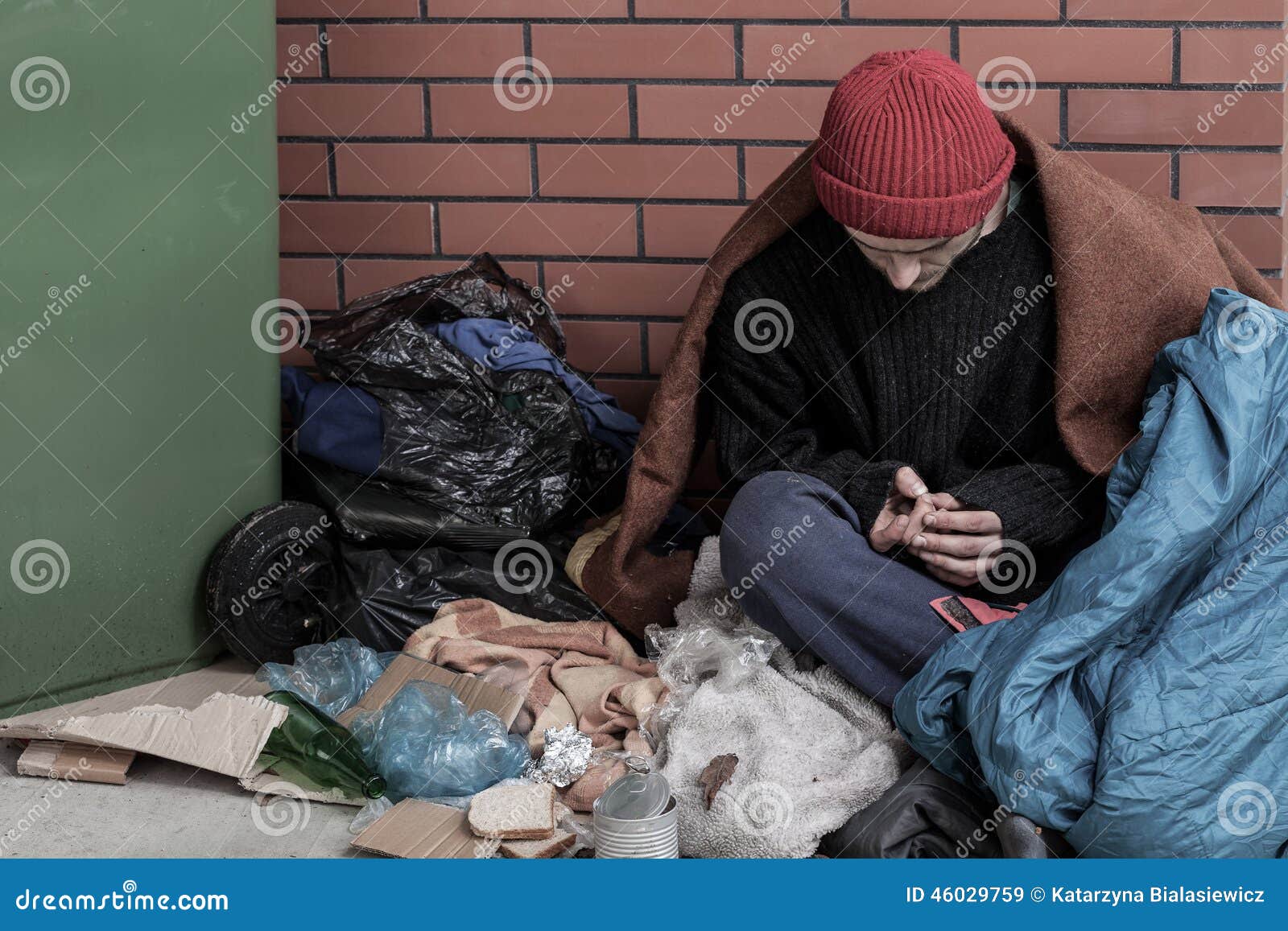 Homeless Man Sitting on the Trash Stock Image - Image of tramp ...