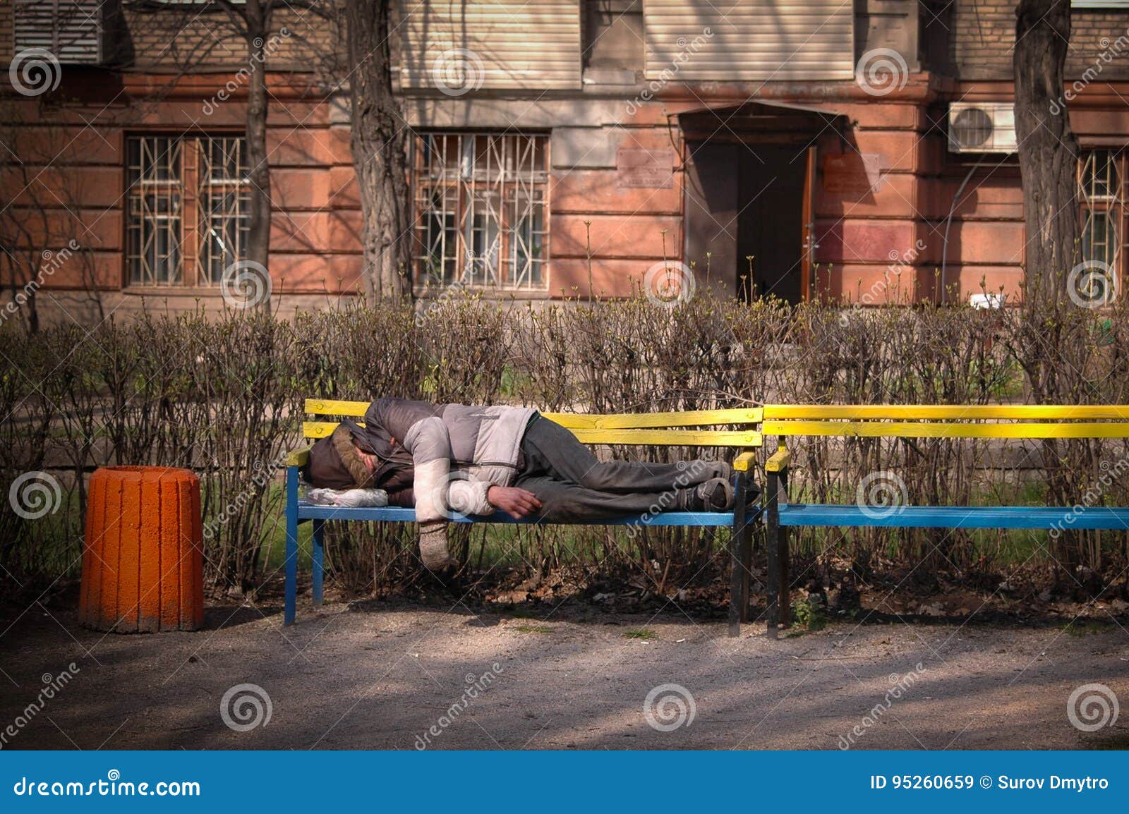 Homeless Man Sleeps on a Bench Stock Image - Image of hopeless, park ...