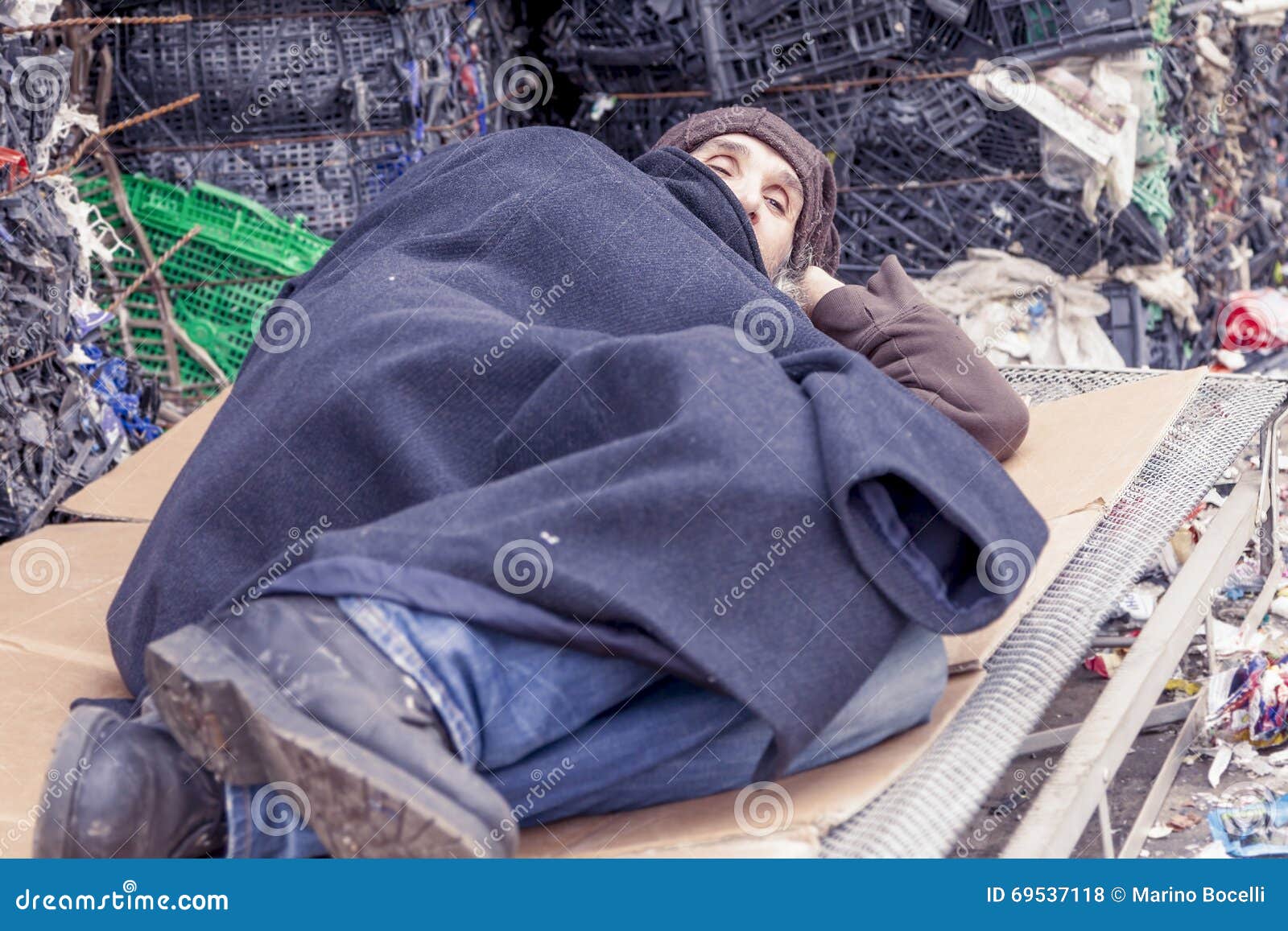 Homeless Man Sleeps in the Waste Stock Photo - Image of search ...