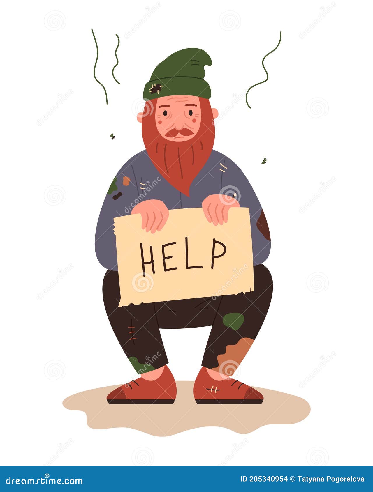 Homeless Man. Unemployed Beggar in Rags Stock Vector - Illustration of ...