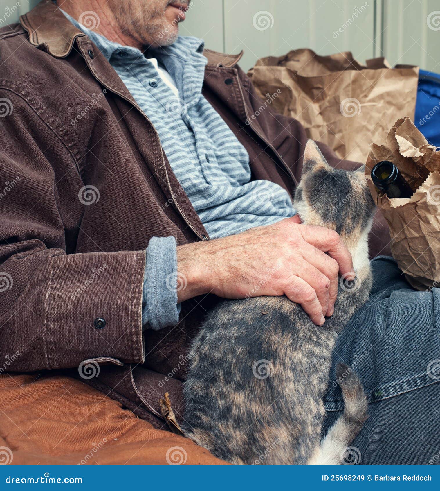 Homeless Man with Wine Bottle and Stray Cat Stock Image - Image of ...