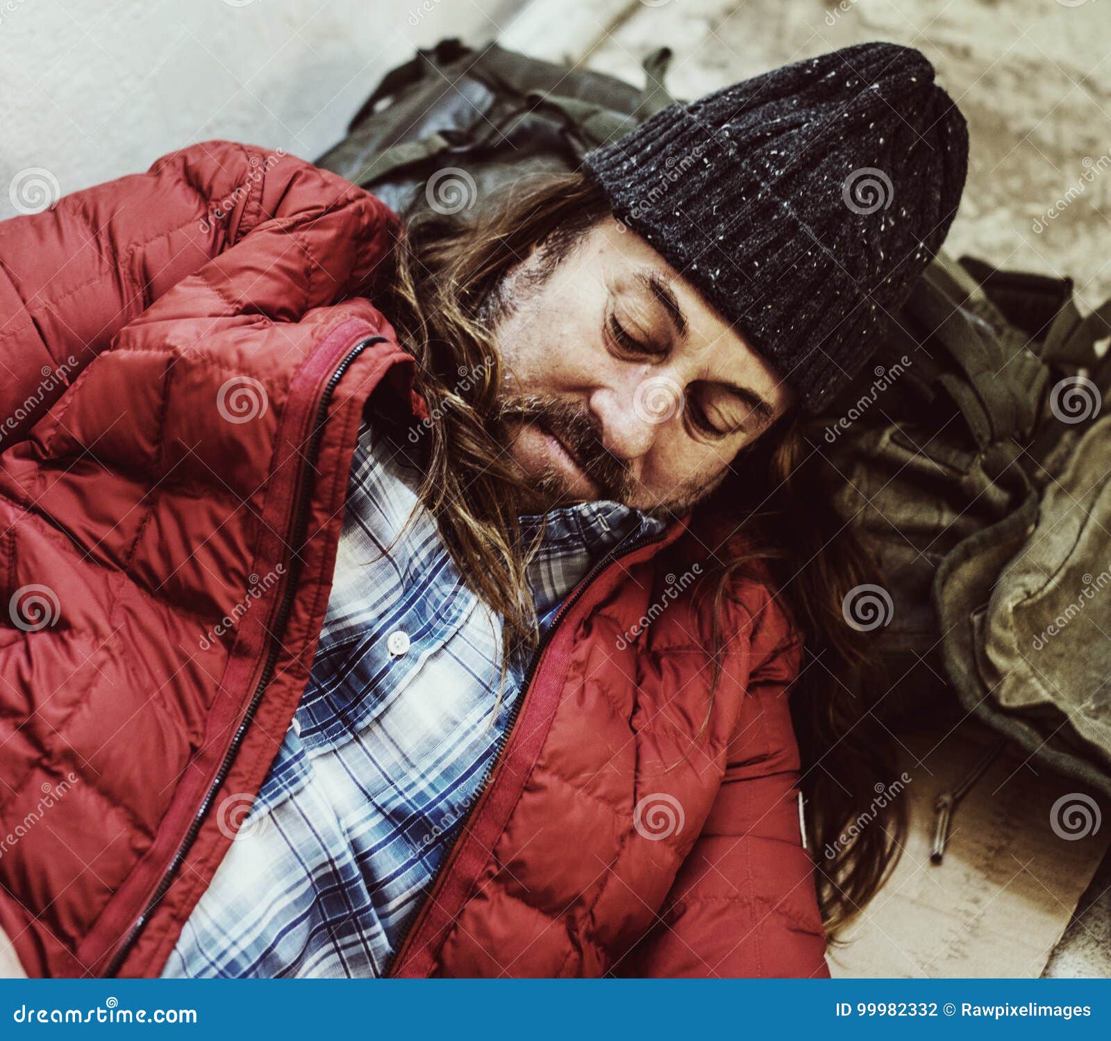 Homeless Men Sleeping on Road Side Stock Photo - Image of adult, road ...