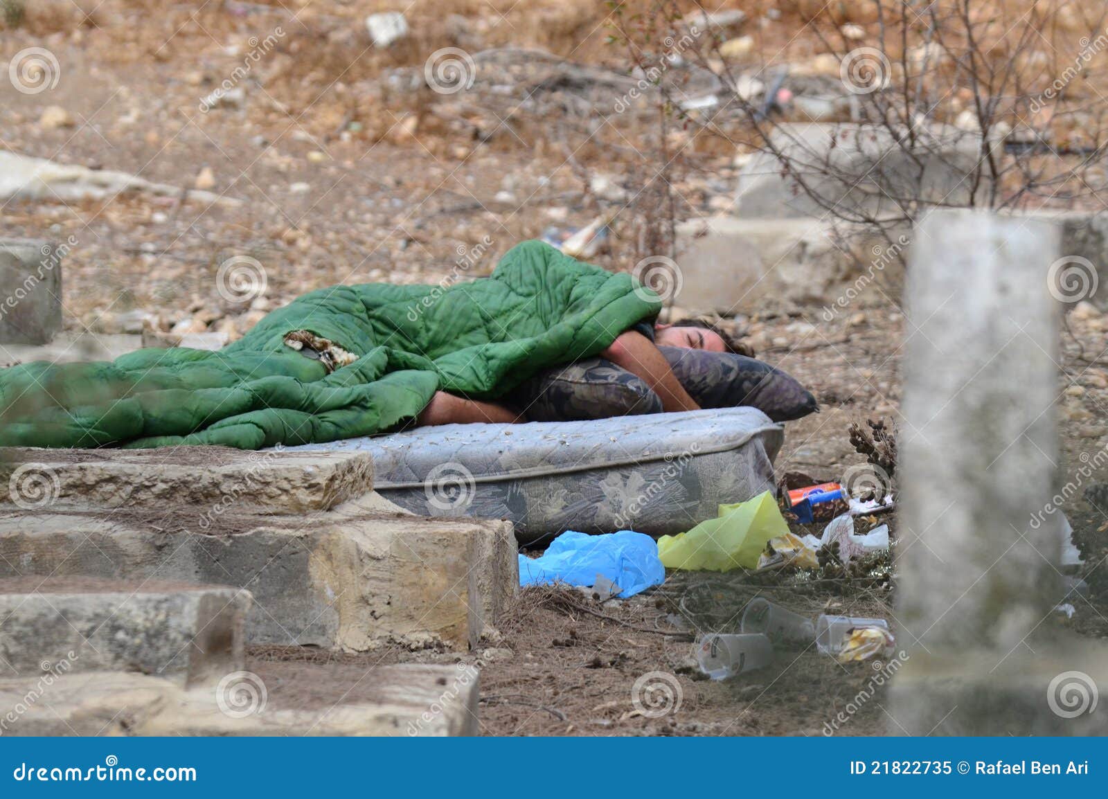 Homeless Poor Man Sleeps in a Graveyard Editorial Image - Image of ...