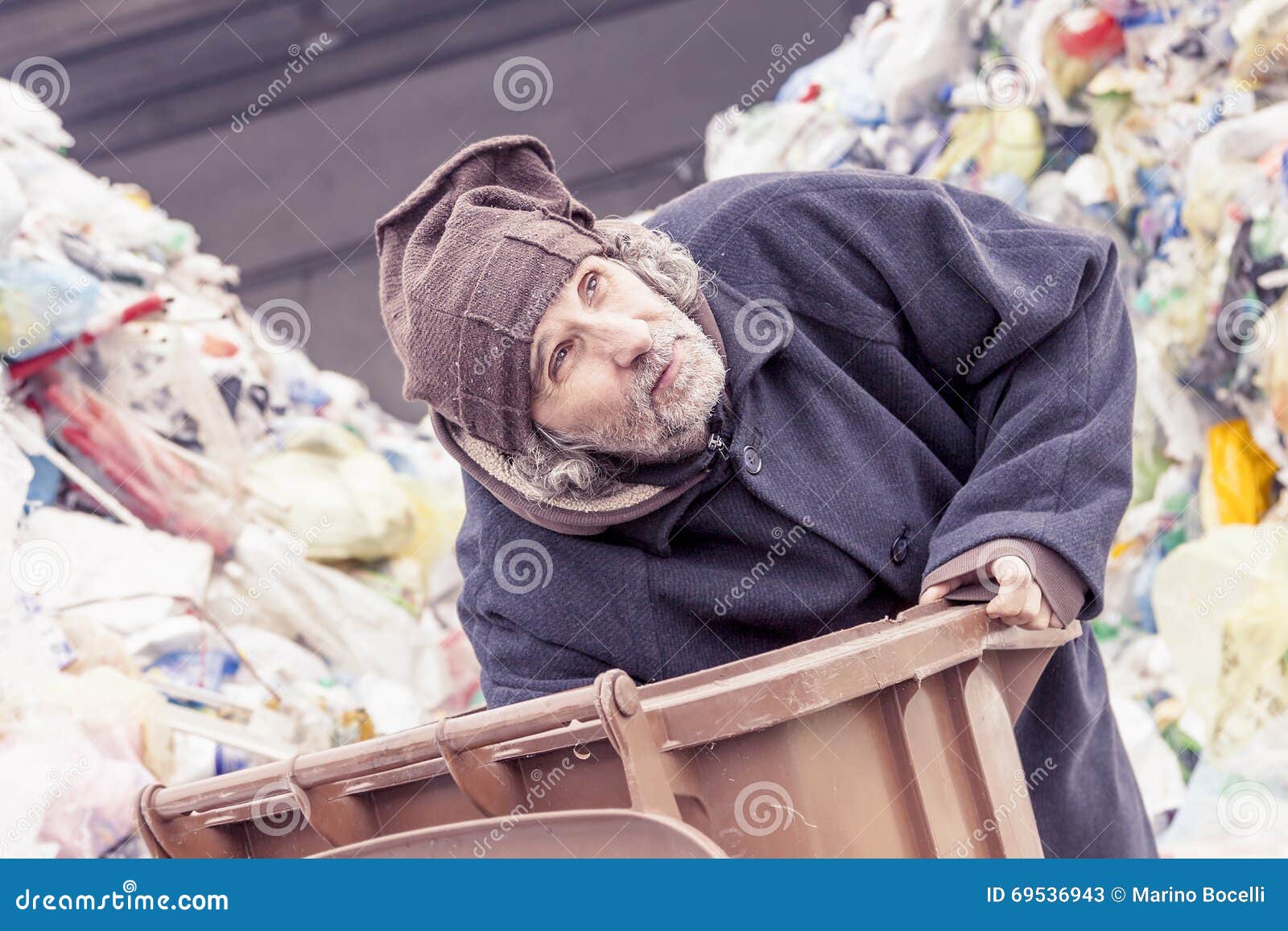 Homeless Rummages in the Dustbin of Landfill Stock Image - Image of ...