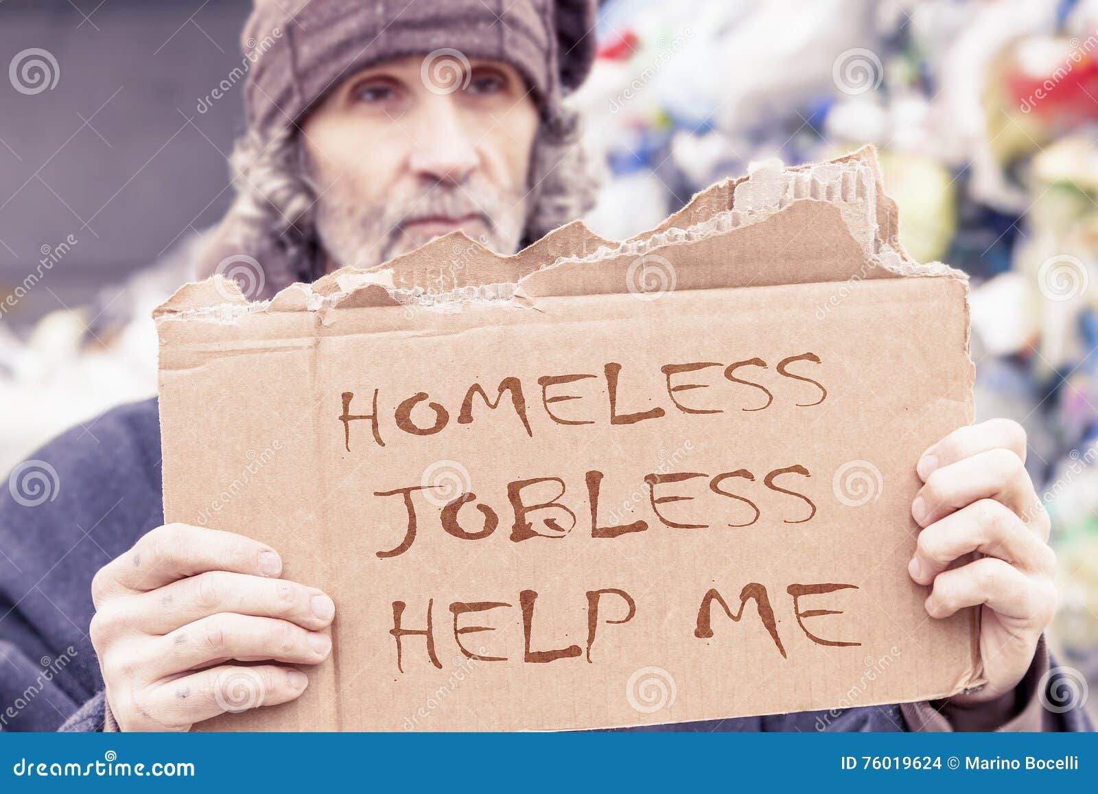 Homeless Show a Help Message Stock Photo - Image of rubbish, unemployed ...
