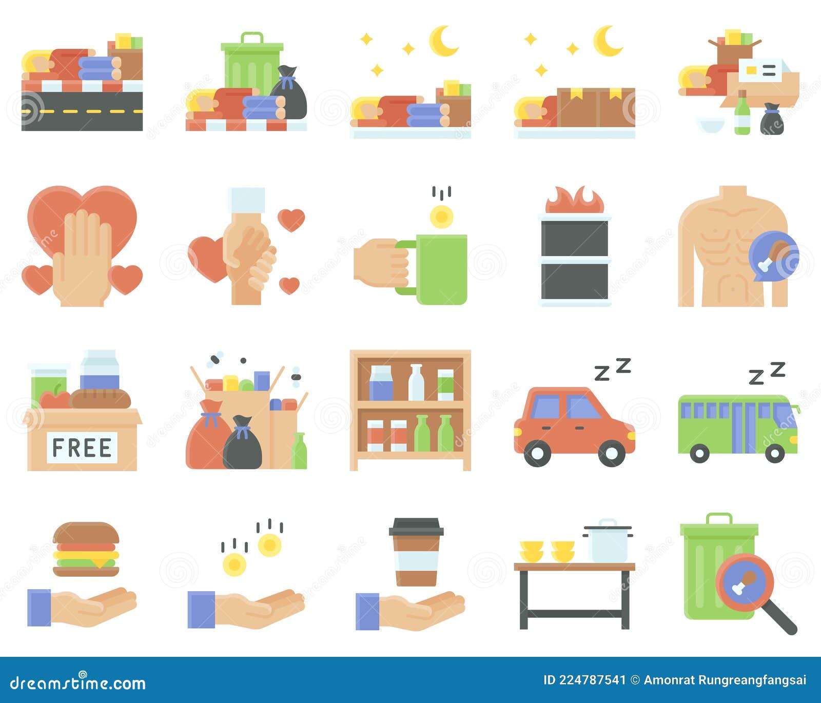 Homeless Vector Icon Set 4, Flat Style Stock Vector - Illustration of ...