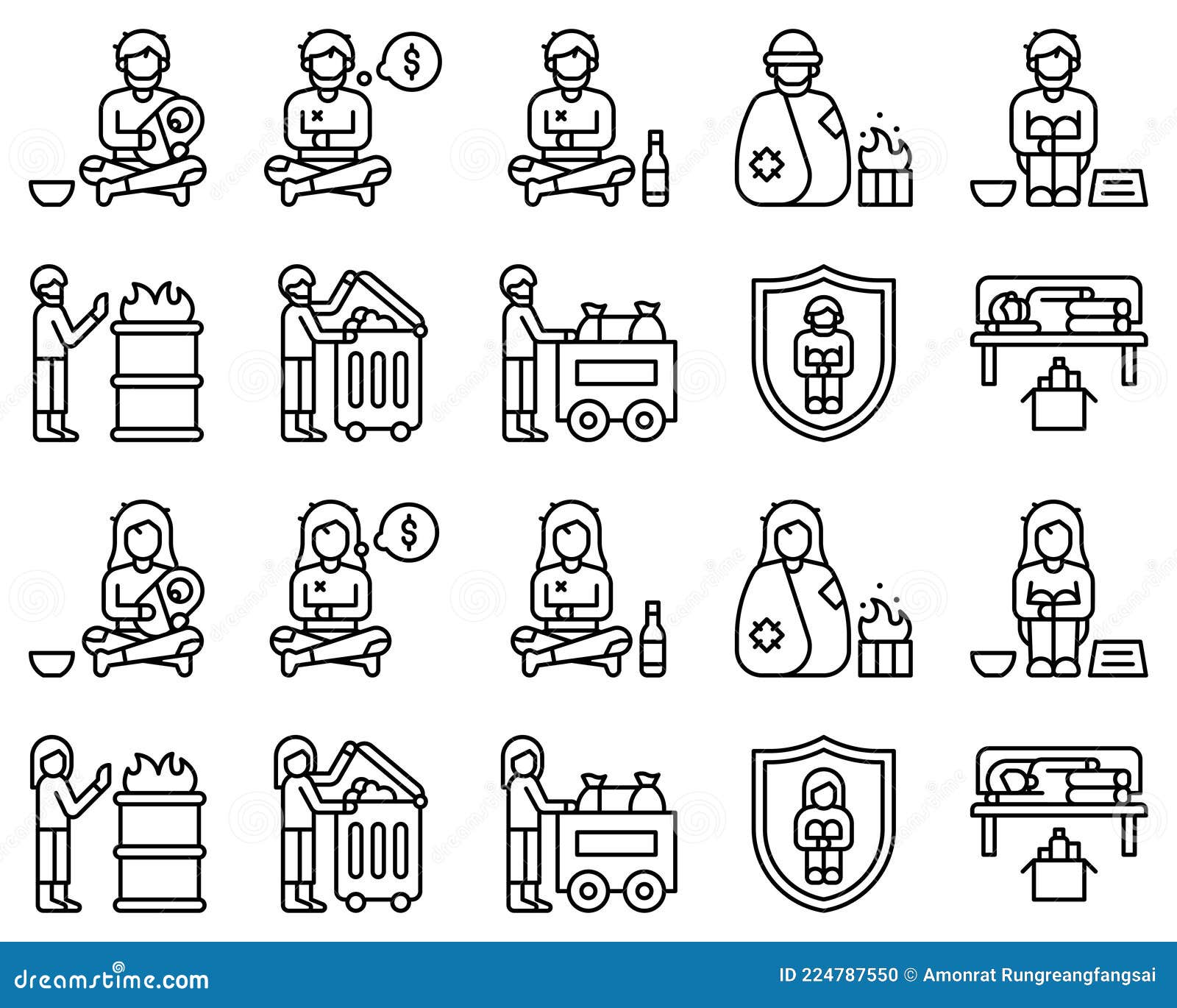 Homeless Line Icon Set. Included Icons As Poor, Empty, Homelessness ...