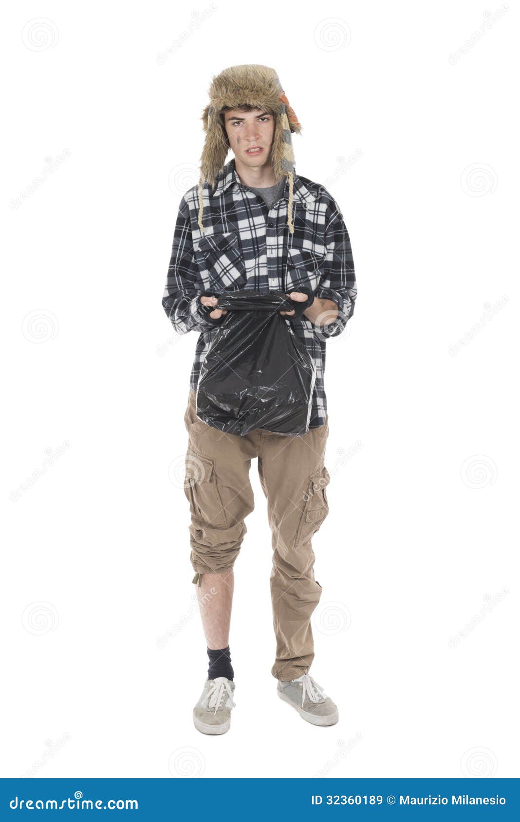 Homeless Wanderer with a Garbage Bag in Hand Stock Image - Image of ...