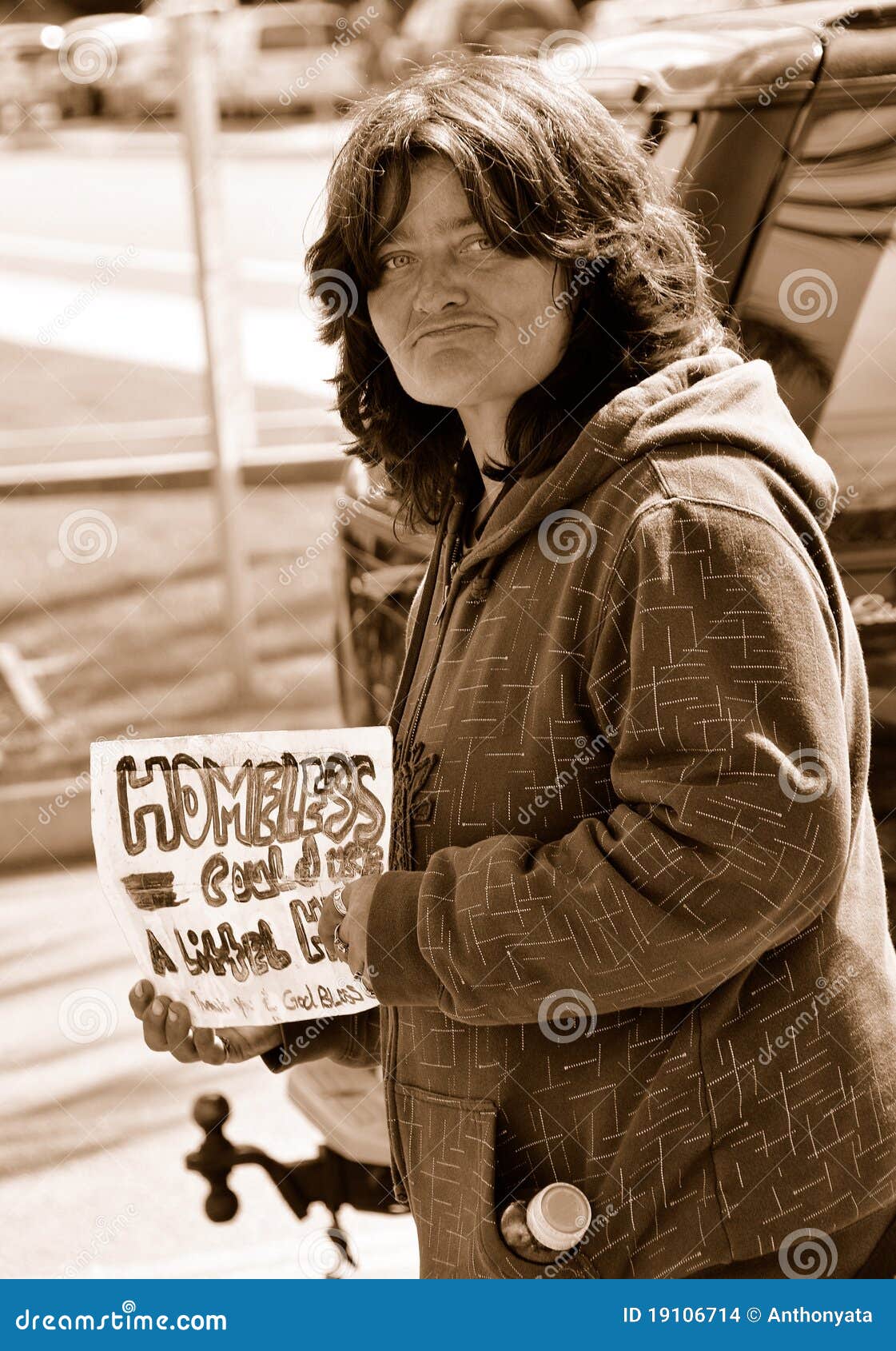 Homeless Woman with Sign stock photo. Image of angle - 19106714