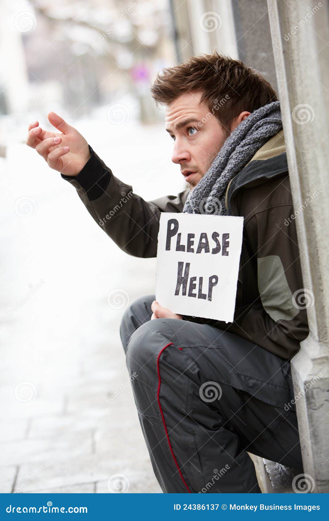 Homeless Young Man Begging in Street Stock Image - Image of samoens ...
