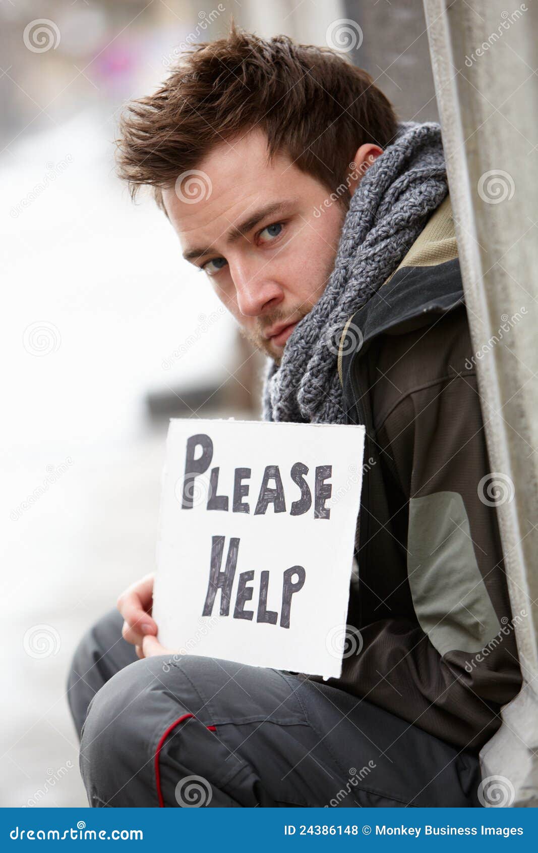 Homeless Young Man Begging in Street Stock Photo - Image of city ...