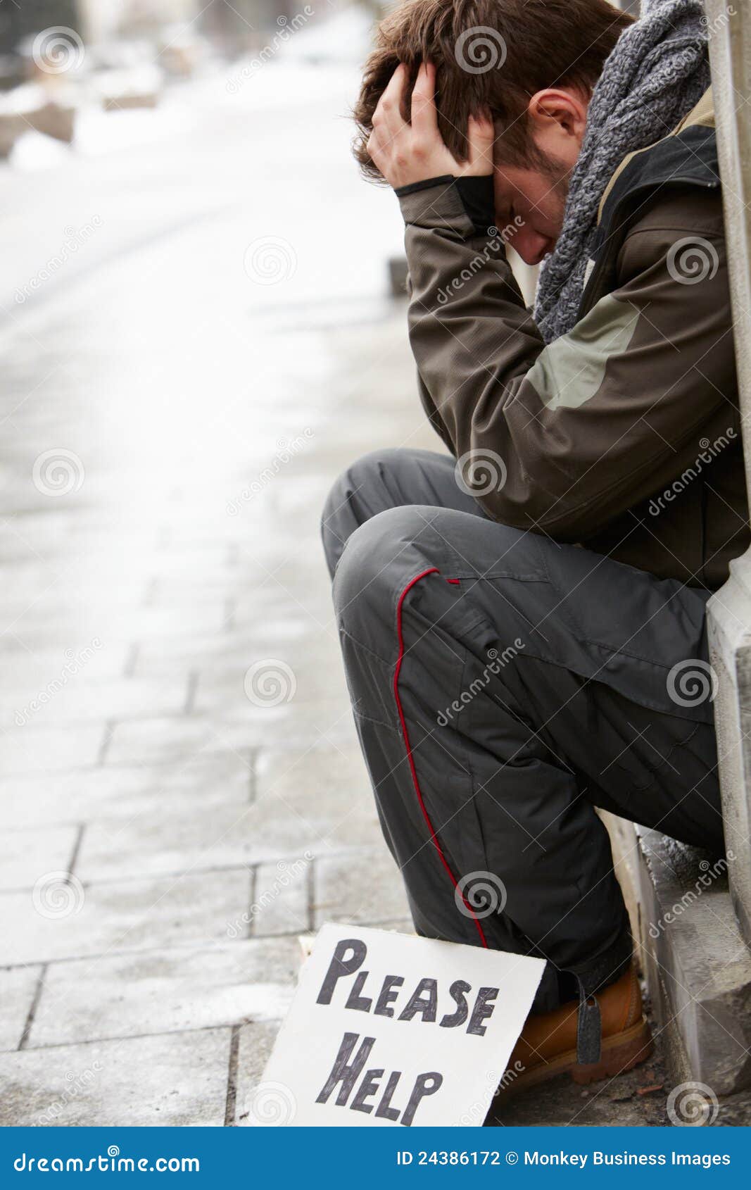 Homeless Young Man Begging in Street Stock Photo - Image of homeless ...