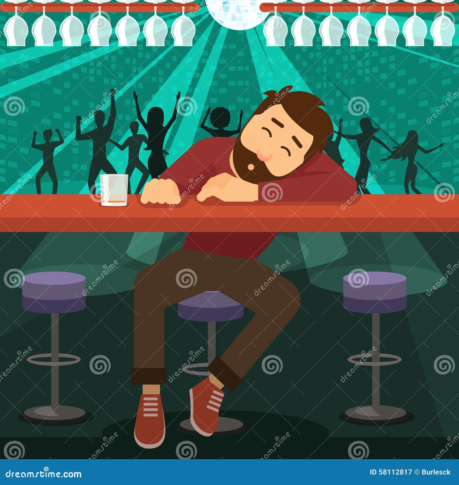 Homem Bêbado Adormecido Na Barra Ilustração do Vetor - Ilustração de ...