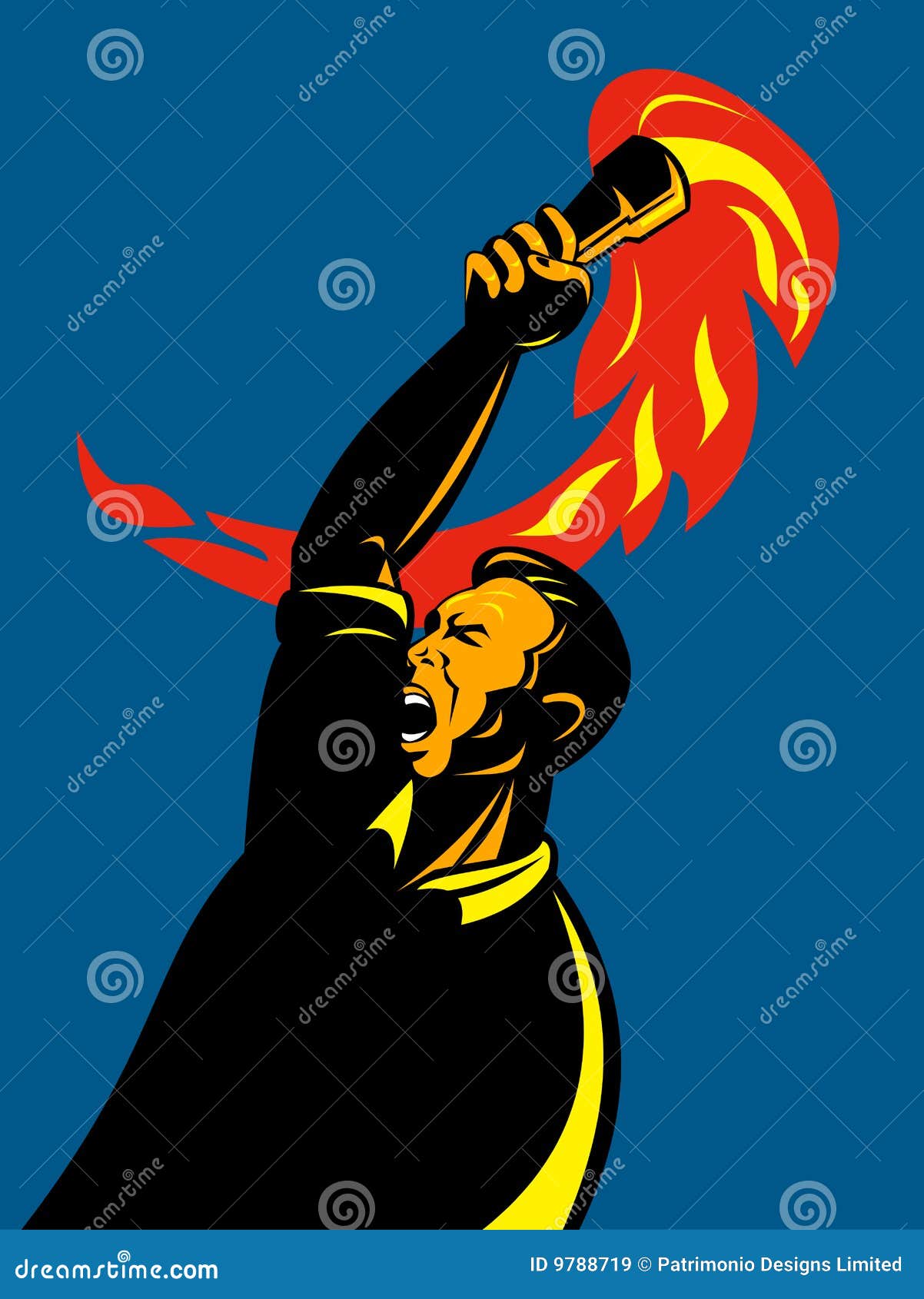 Homem com tocha flamejante ilustração do vetor. Ilustração de posse ...