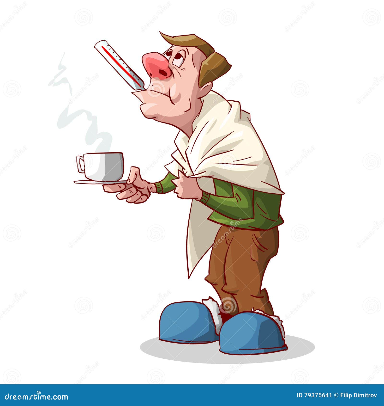 Homem Doente Com Cobertura E Termômetro Ilustração do Vetor ...