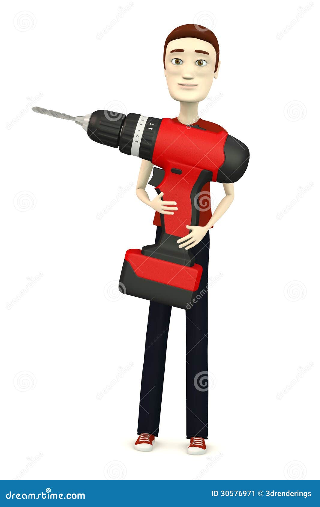 Homem Dos Desenhos Animados Com Broca Ilustração Stock - Ilustração de ...