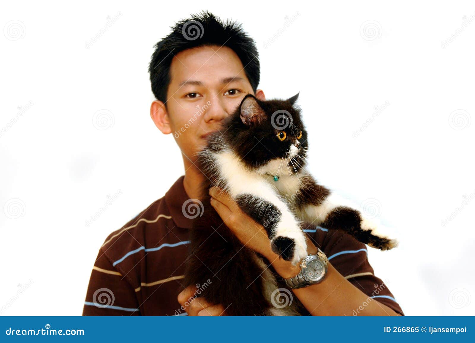Homem e gato imagem de stock. Imagem de postura, animal - 266865