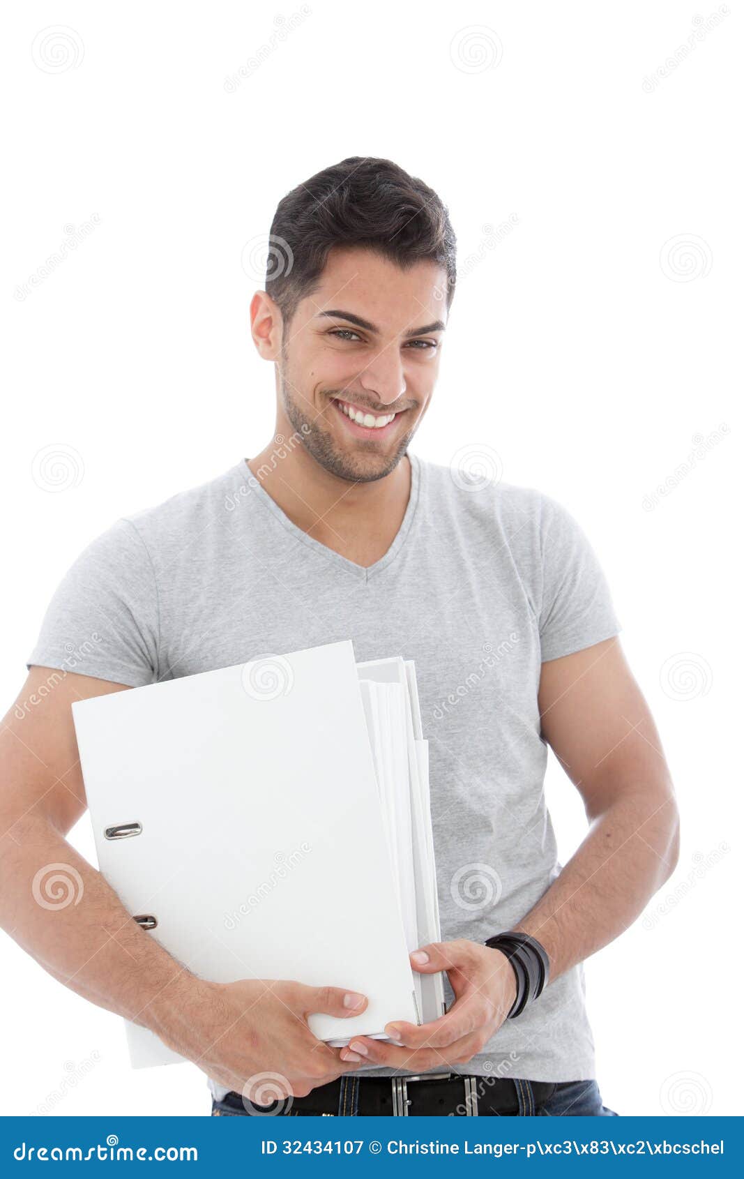 Homem feliz imagem de stock. Imagem de branco, pasta - 32434107