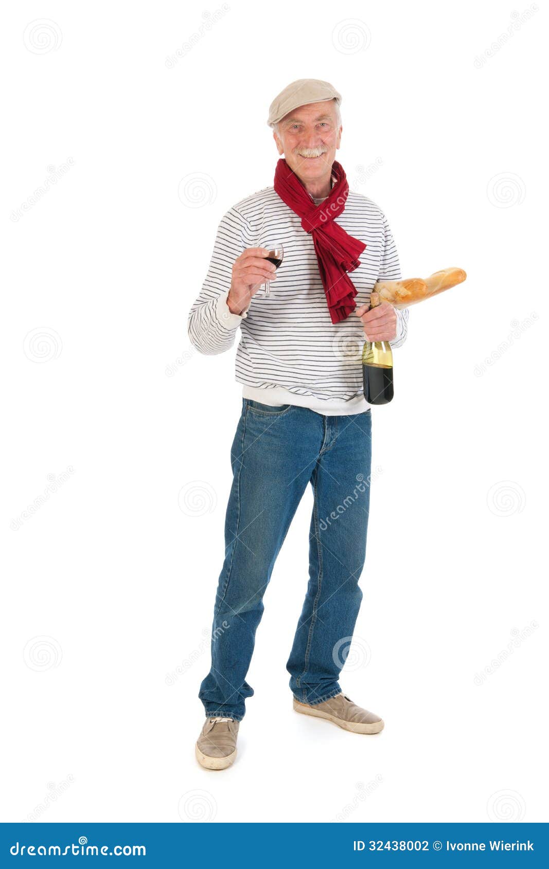 Homem Francês Com Pão E Vinho Foto de Stock - Imagem de branco, senior ...