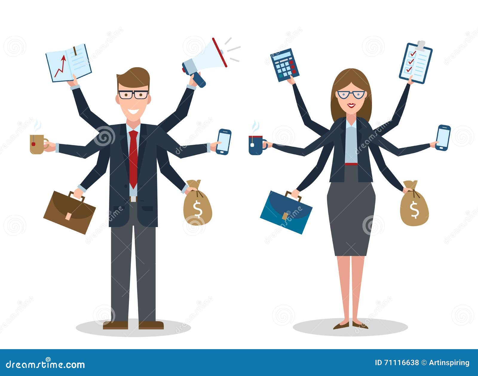 Homem a Multitarefas Que Está No Branco Ilustração do Vetor ...