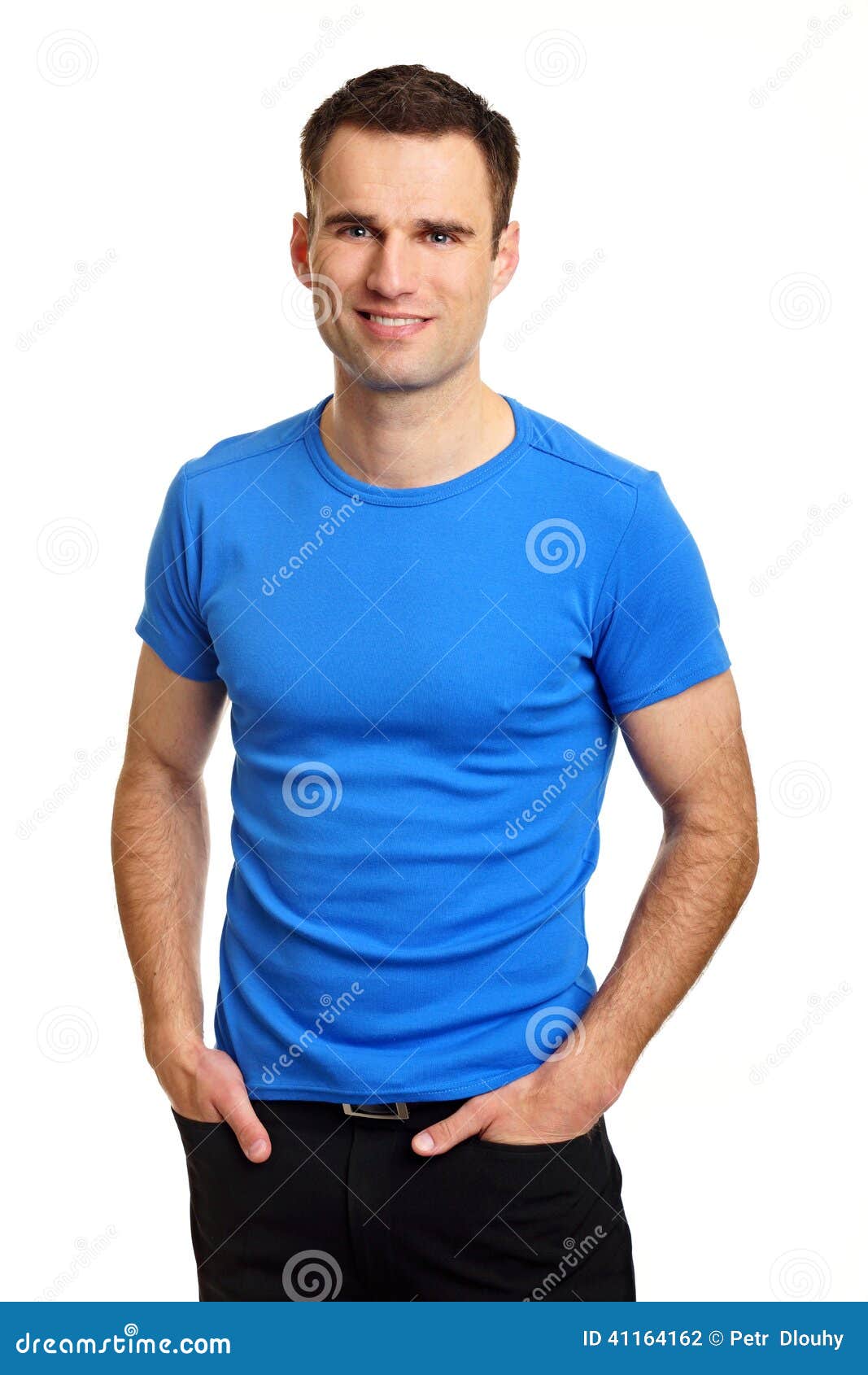 Homem na camisa azul foto de stock. Imagem de lazer, cara - 41164162