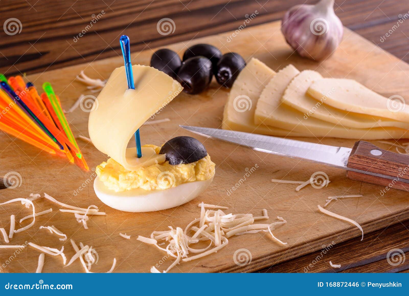 Appetizer in the Ship Shape from Egg and Cheese Stock Photo - Image of ...