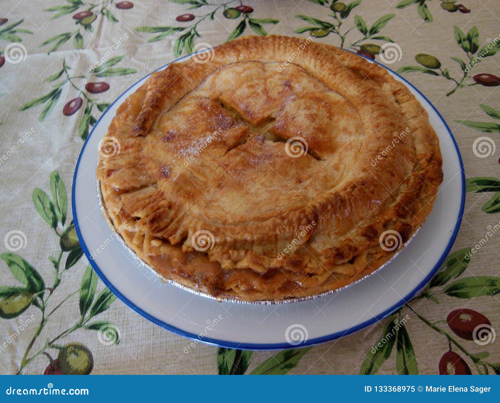 Homemade Apple Pie on Fruity Patterned Table Cloth Stock Image - Image ...
