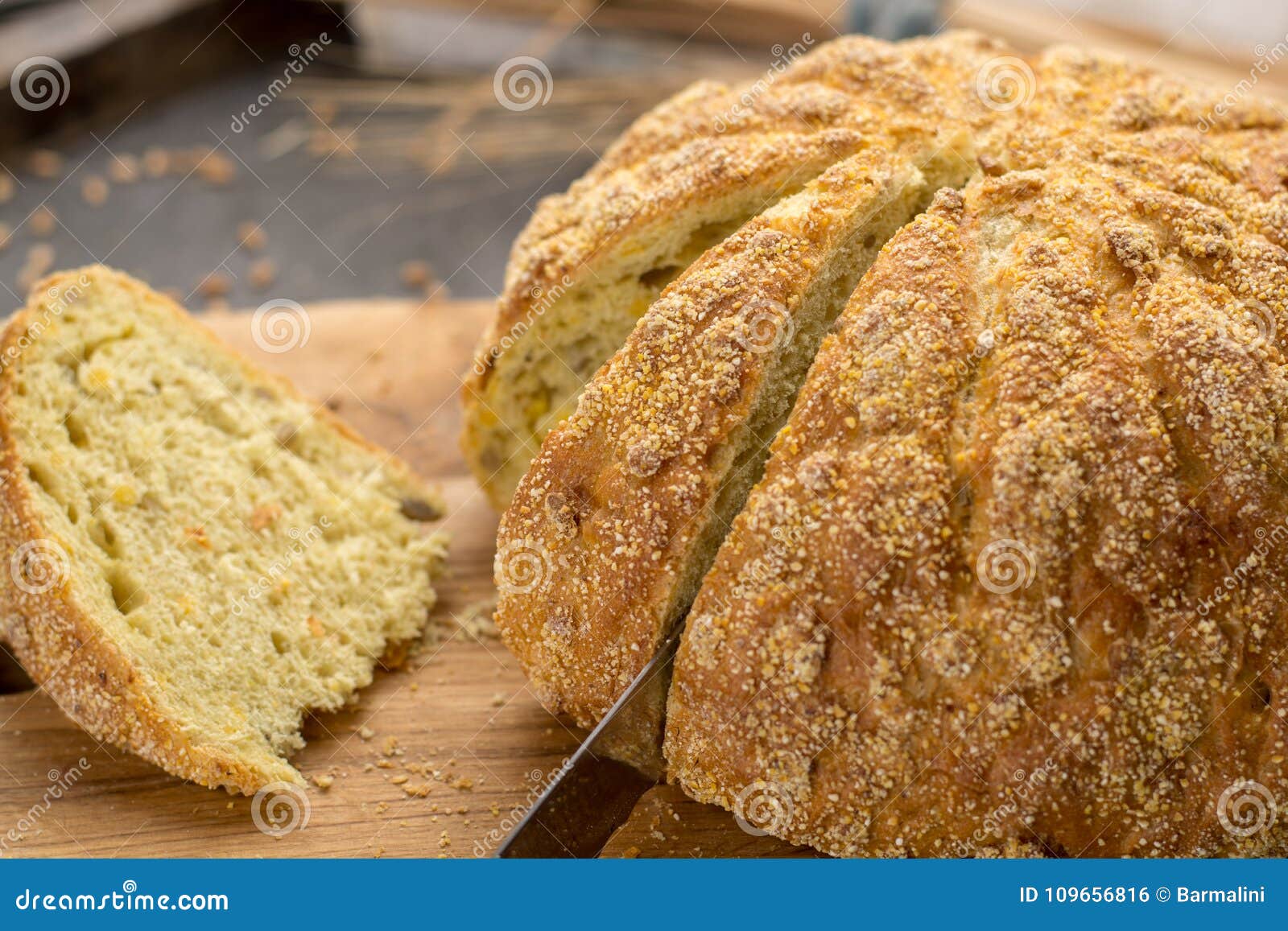 Homemade Baked Round Bread with Corn and Wheat Stock Photo - Image of ...