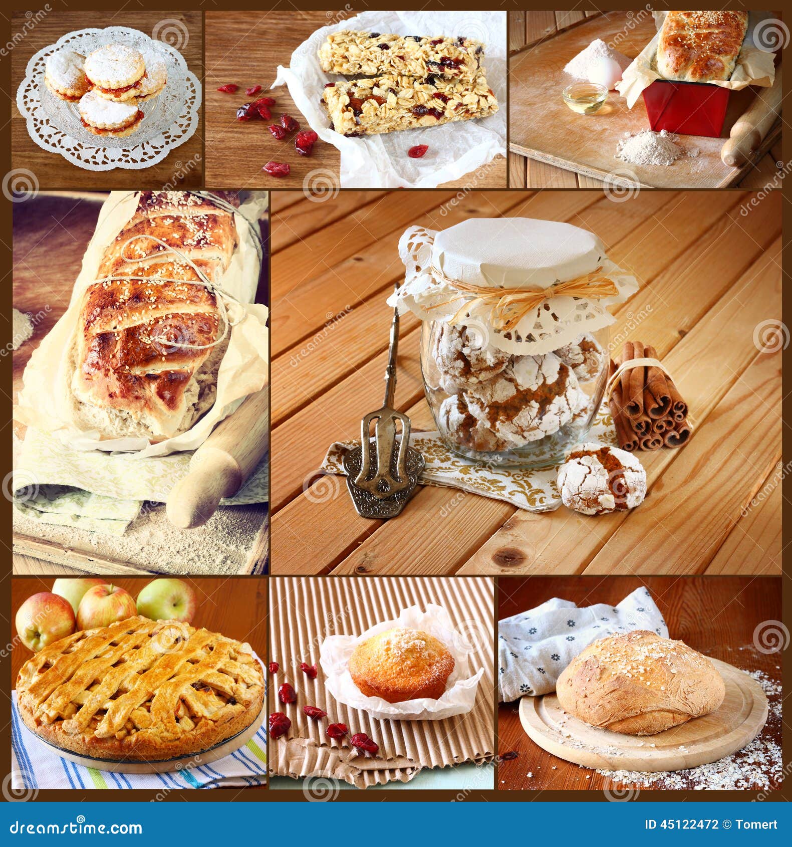 Homemade Baking Collage with Cookies, Fresh Bread, Apple Pie and ...