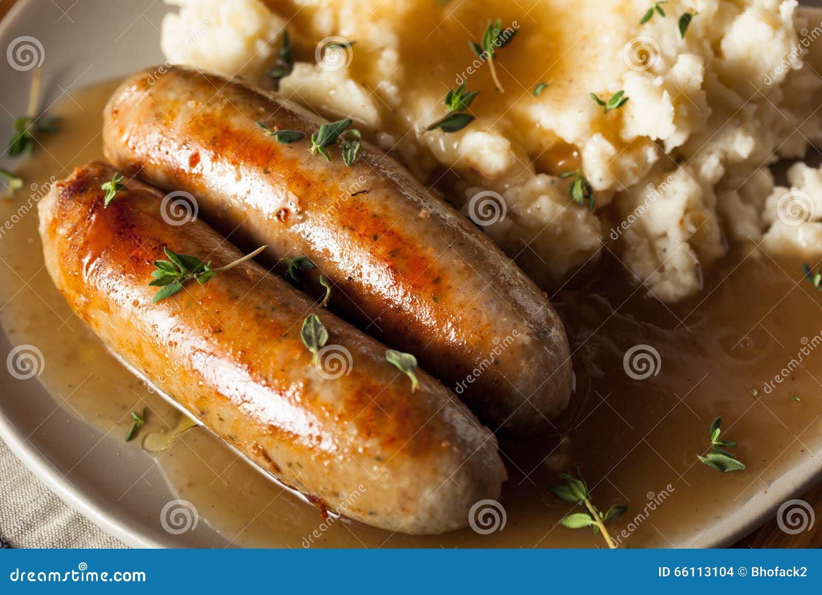 Homemade Bangers and Mash stock photo. Image of gourmet - 66113104