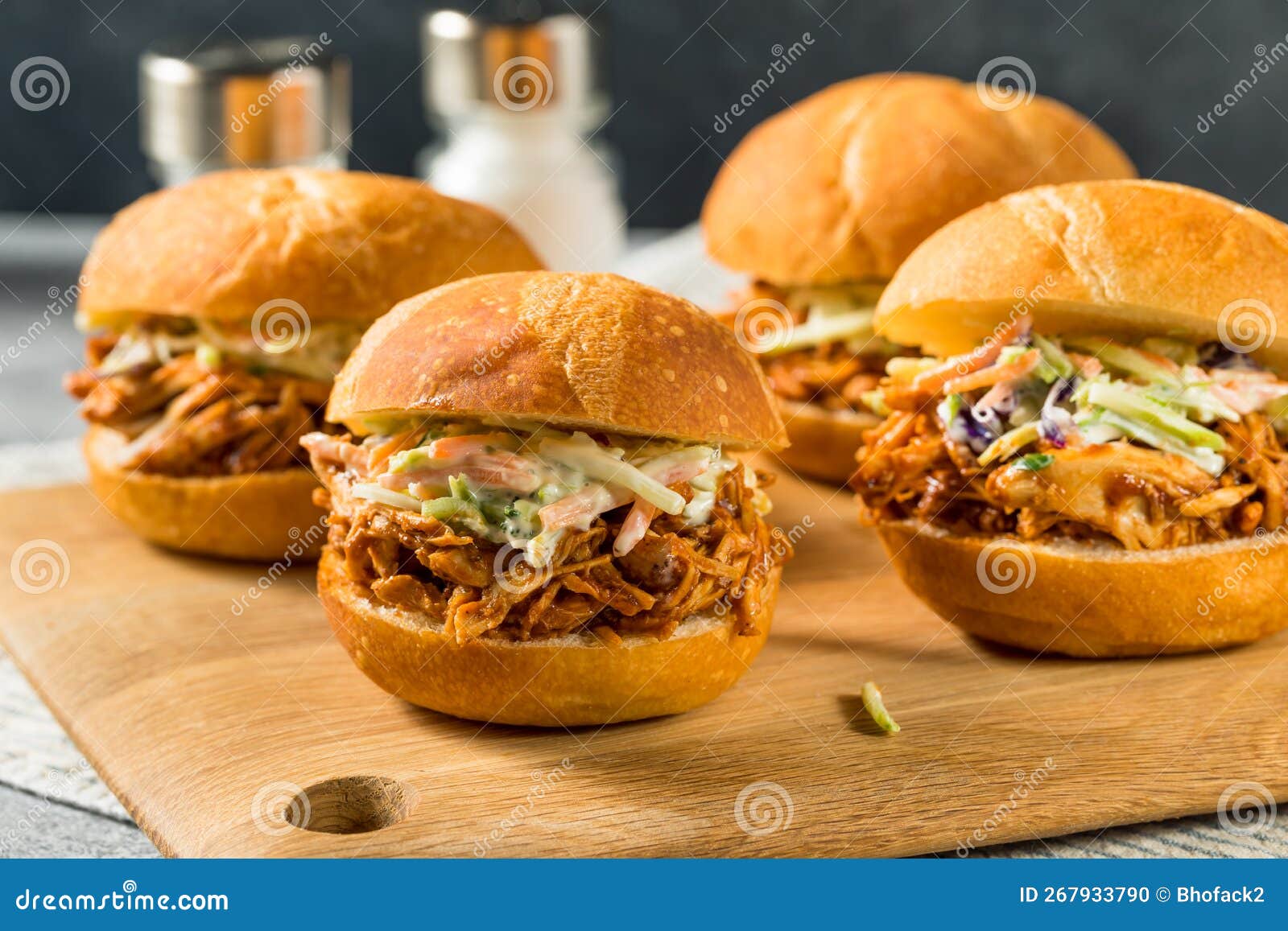 Homemade Barbecue Pulled Chicken Sliders Stock Photo - Image of poultry, chicken: 267933790