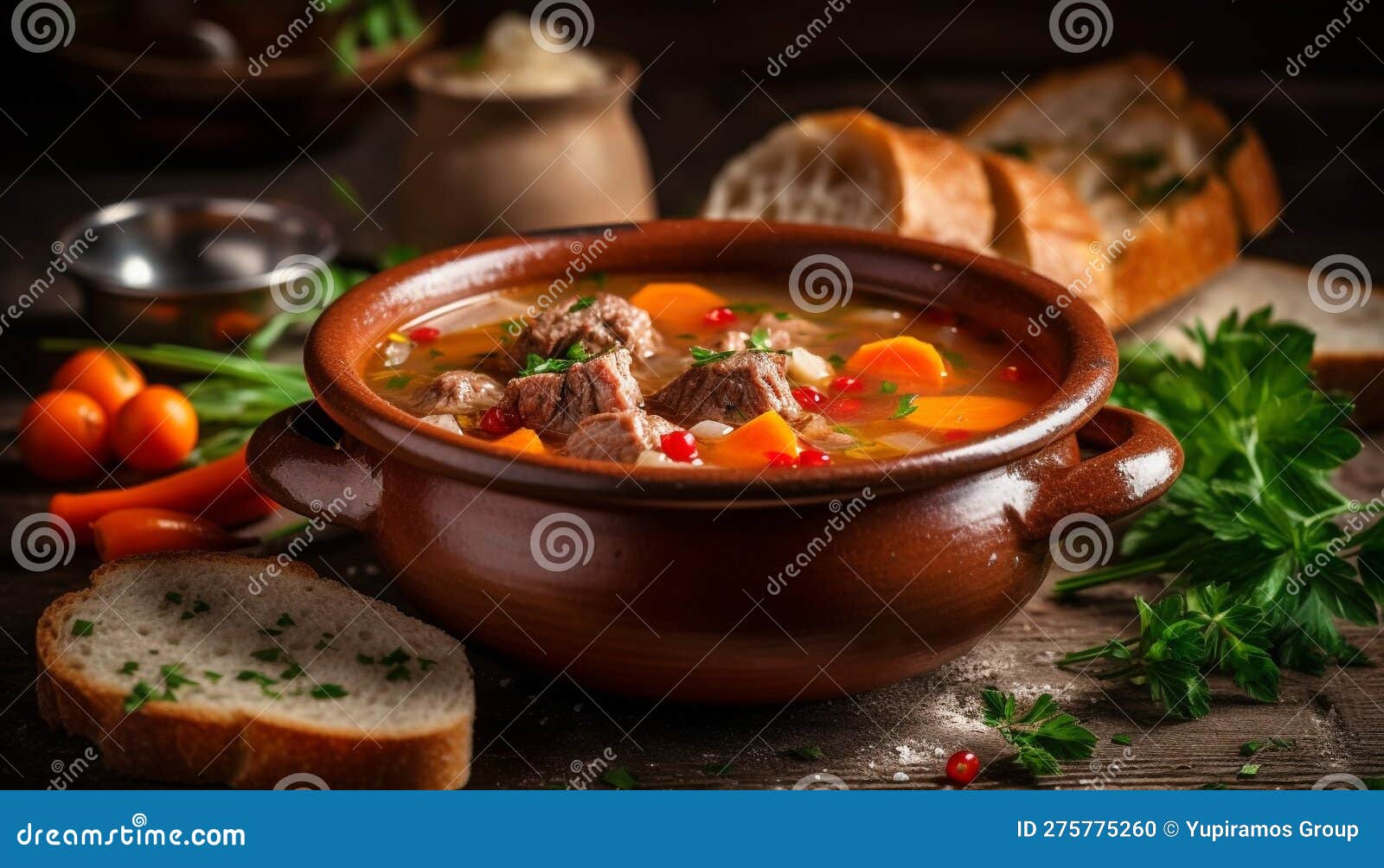 Homemade Beef Stew Cooked in Rustic Casserole Generated by AI Stock ...