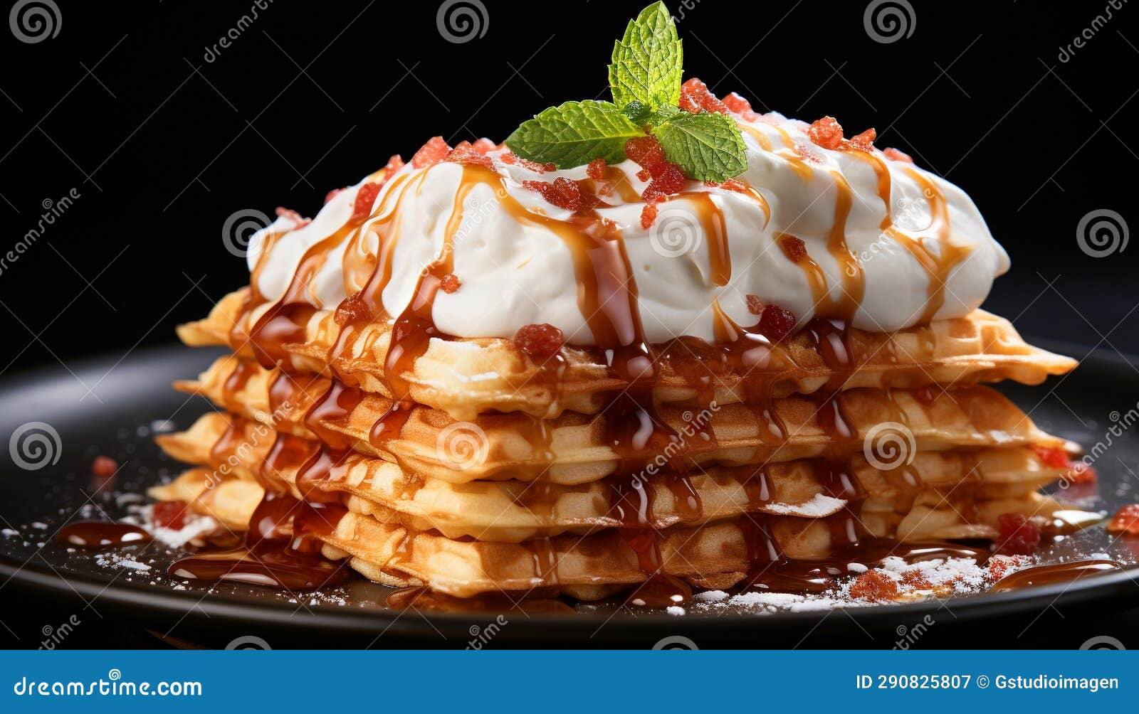 Homemade Belgian Waffle Stack with Chocolate, Cream, and Fruit ...
