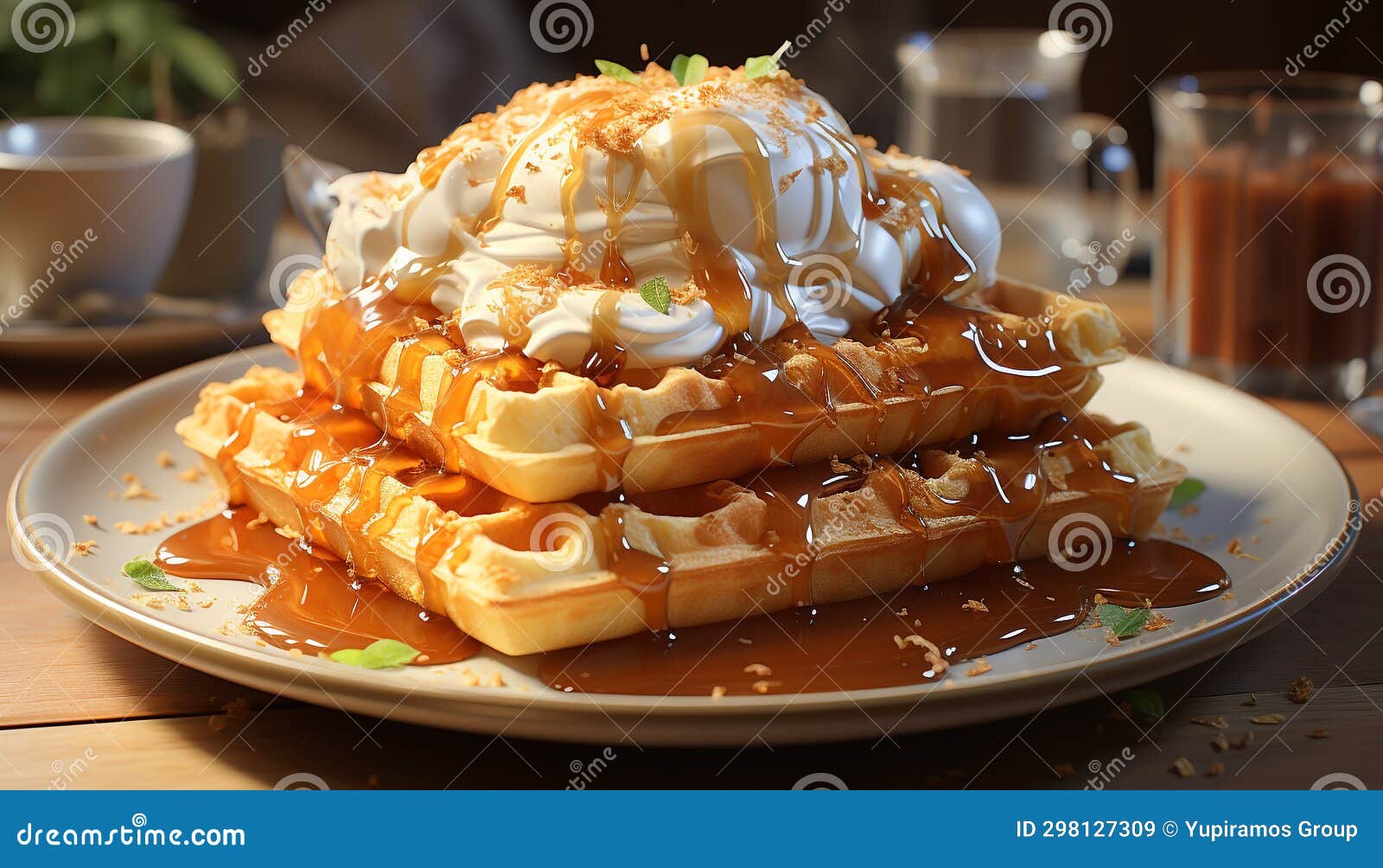 Homemade Belgian Waffle Stack, Topped with Fresh Fruit and Syrup ...