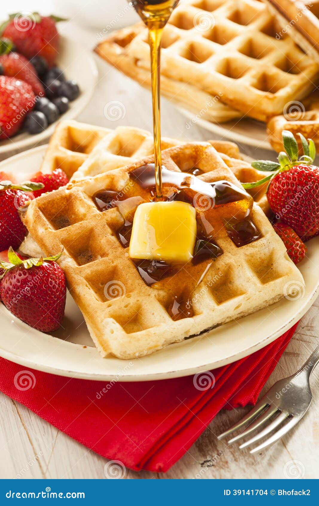 Homemade Belgian Waffles with Fruit Stock Photo - Image of sweet, baked ...